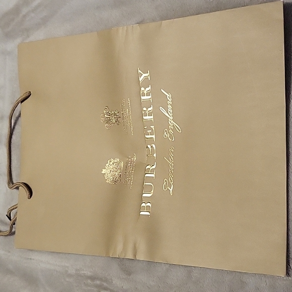 Burberry | Bags | Burberry Paper Cardboard Bag Tan Gold Logo 5x115 ...